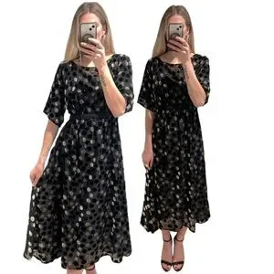 Nat the Label | Dresses | Handmade Velvet Velour Silver Black Polka Dot ...